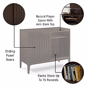 Crosley Furniture Asher Media Console and Record Player Stand with Storage for Vinyl Records, Dark Brown