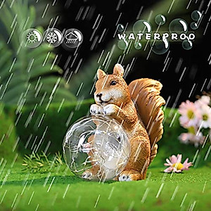 MRGL Squirrel Garden Figurines Decor, Outdoor Waterproof Statue, 7.5 Inch LED Lights for Garden, Courtyard, Lawn, Walkway, Housewarming