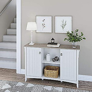Bush Furniture Salinas Accent Storage Cabinet with Doors, Pure White and Shiplap Gray