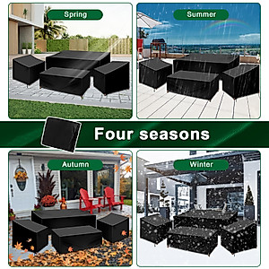 FALESOUL Patio Furniture Covers, 4 Piece Heavy Duty Waterproof Outdoor Furniture Cover, Windproof Patio Cover for Rattan Wicker Conversation Set, Lawn Patio Set Covers Black