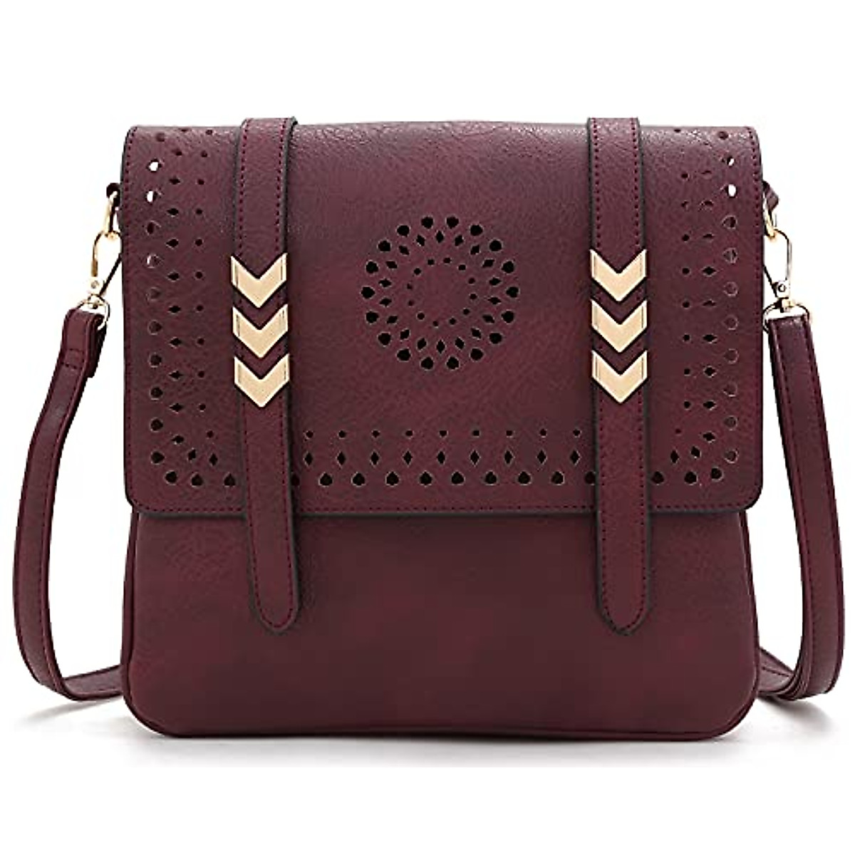 SunForMorning Crossbody Bag with Coin Purse for Women Leather Shoulder Sling Purse (Wine Red)