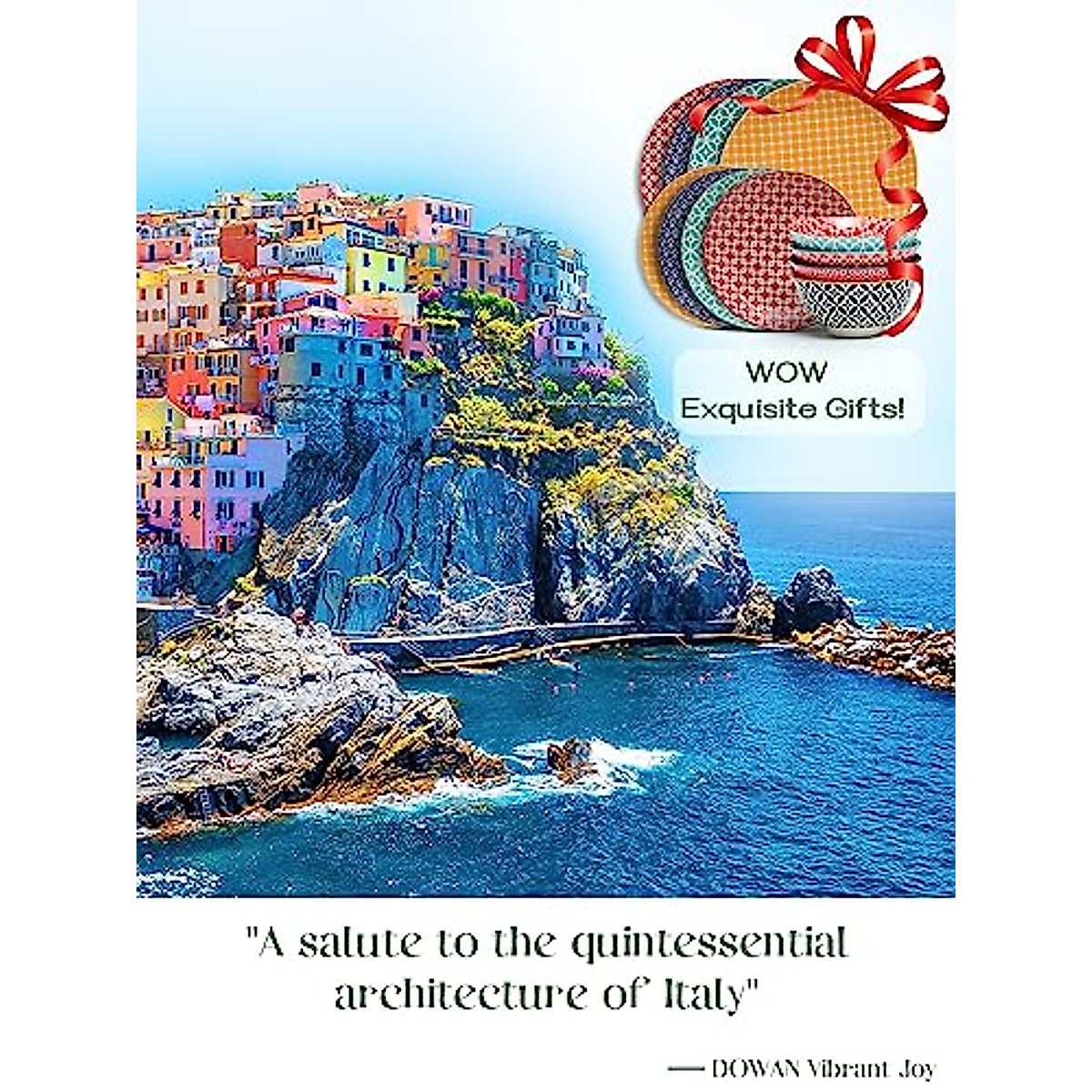 DOWAN Ceramic Plates and Bowls Sets, 12-Piece Dinnerware Sets for Birthday Gifts, Colorful Dish Set for 4, Porcelain Dinner Dessert Plates,and Soup Bowls Set for Home Decor Housewaming Gift