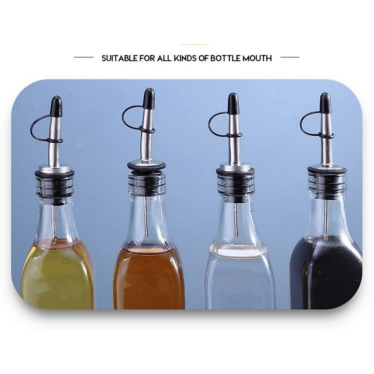 6 Pack Speed Pourers Spouts with Tapered, Liquor Pourers with Rubber Cap, Stainless Steel, Hygienic, Dishwasher Safe, Fits most Classic Bottle's Lip up to 3/4"