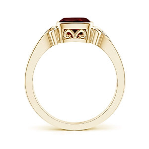 Angara Vintage Style Cushion Garnet Solitaire Ring in 14K Yellow Gold (6mm) - January Birthstone