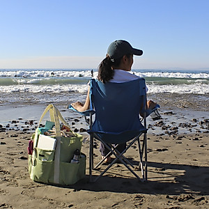 Zoie + Chloe Beach Mesh Tote Bag - 8 Pockets, Zipper, Key Hook & Carabiner