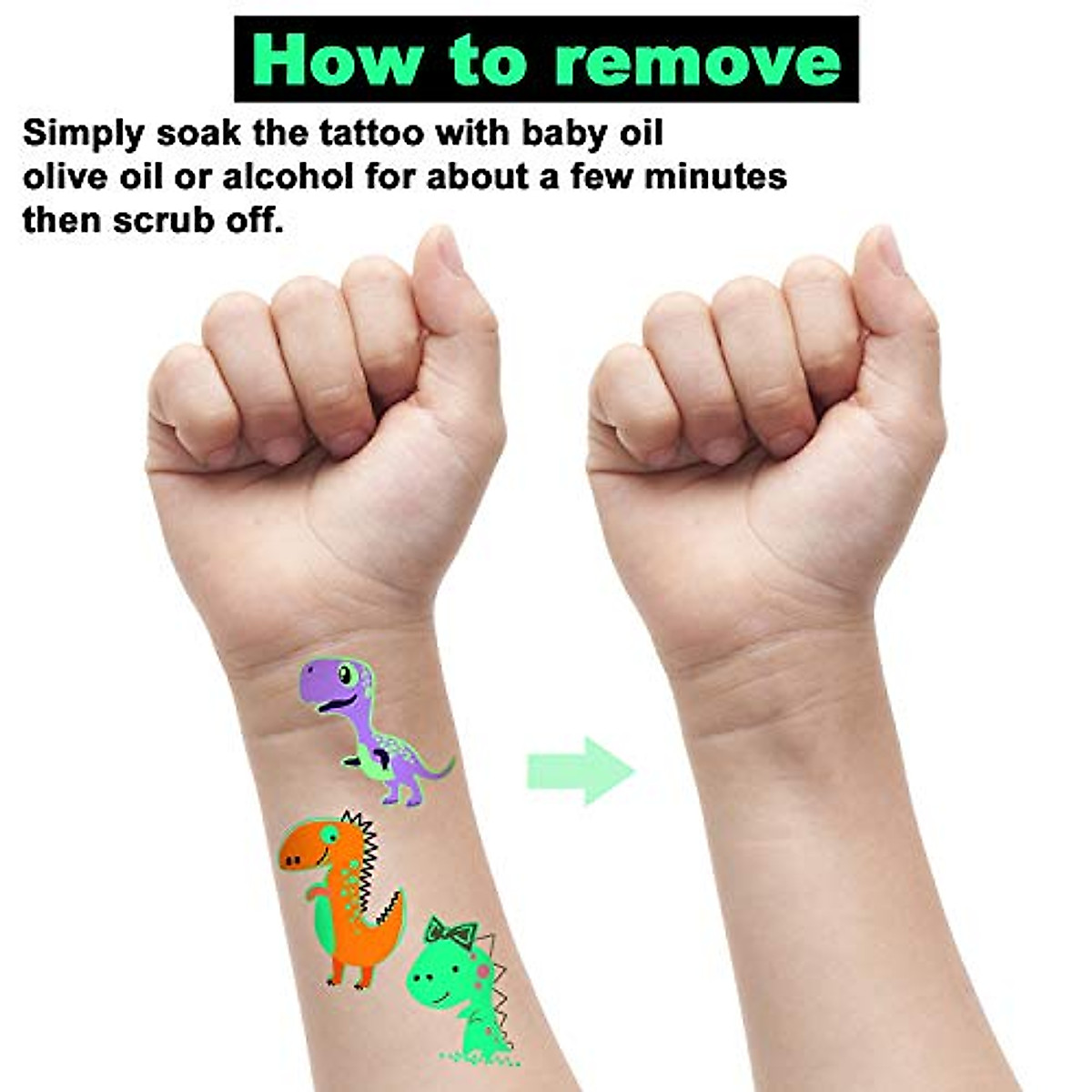 10 Sheets Luminous Dinosaur Temporary Tattoos for Kids, Glow Waterproo In The Dark Waterproof Fake Stickers for Boys and Girls Birthday Party Supplies, Stocking Stuffers,