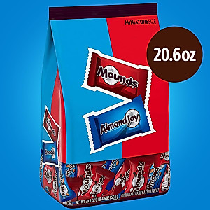 Hershey’s Almond Joy and Mounds Chocolate Candy Assortment - Individually Wrapped Miniature Candy Bars of Milk Mounds Dark Chocolate and Almond Joy Coconut Sweets - Bulk Chocolate Treats Pack, 20.6oz