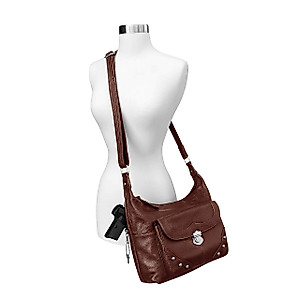 Roma Leathers Concealment Purse - Premium Cowhide Leather - Brown - Studded - Dual Gun Entry - Adjustable Shoulder Strap - Designed in USA - 30 Day Manufacture Guarantee