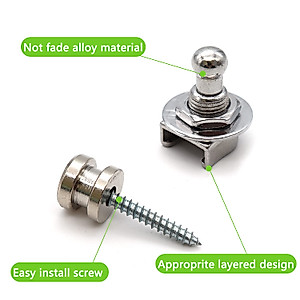 Tnuocke 4pcs Silver Metal Guitar Straps Button Lock Set, Guitar Strap Locks with Easy Remove Screw Release Straplocks 4 Black Rubbers Washers(Silver) H-K-003-W