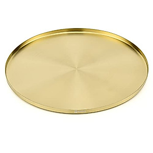 Gold Tray Round Serving Platter - Metal Decorative Plate for Bar Club Lounge Coffee Table Centerpieces Perfume Vanity Jewelry Display Cosmetic Storage Counter Bathroom Organizer (12" W x 3/4" H)