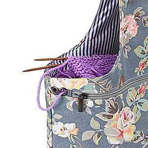 Teamoy Knitting Tote Bag, Travel Canvas Project Wrist Bag for Knitting Needles(14inches), Yarn and Crochet Supplies, Lightweight, Perfect Size for Knitting on The Go (Large, Peony)