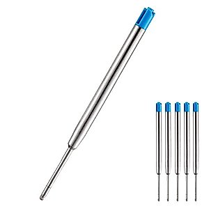 HeTaoCat Blue Ink Refill Pack of 5, Replaceable Ballpoint Pen Refills, Medium Point Metal Refil (Blue)
