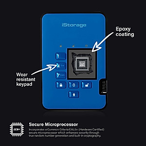 iStorage diskAshur2 SSD 8TB Blue | Secure portable solid state drive | Password protected | Dust & water resistant | Hardware Encryption