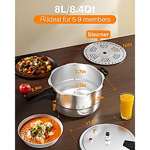 WantJoin 8Qt Aluminum Pressure Cooker w/Release Valve & Multiple Protective Devices,Pressure Canner Compatible with Gas & Induction Cooker,Canner Rack Included