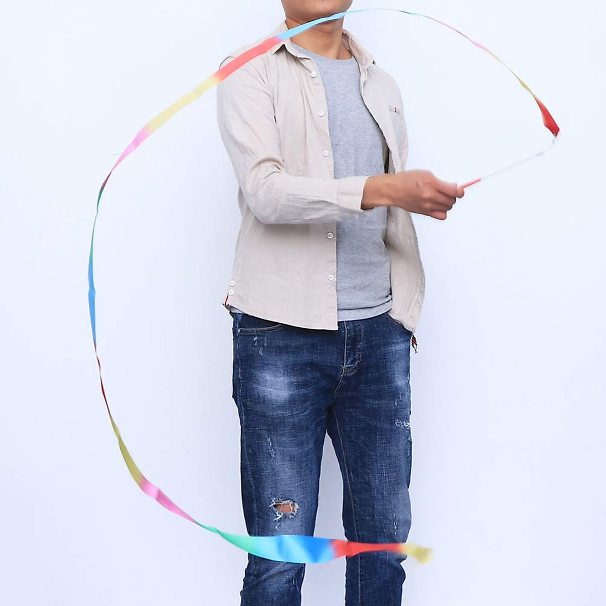 BESPORTBLE 6Meters Rhythmic Gymnastics Ribbon with Stick Twirling Rod Baton Art Gym Riband Twirling Rod Riband for Children Dancing
