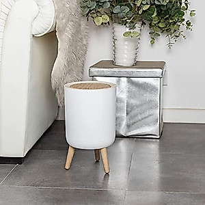 Bedroom Small Trash Can with Lid, Plastic Bathroom Garbage Can with Push Button, Nordic Trash Cans, White Trash Bin Waste Basket Suitable for Kitchen,Living Room,Office ,Dog Proof Trash can (1.8 Gal Round)