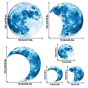 Large Glow in The Dark Moon Wall Decals Luminous Space Planet Moon Phases Wall Sticker Glow in The Dark Stickers for Ceiling Removable Vinyl Boho Wall Decor for Kids Boys Girls Bedroom Nursery… (Moon Phases-Blue)