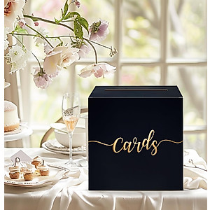 SietDESEO Card Box for Party Black Card Box with Matte Gold Foil Design Money Card Box Gift Card Box Holder for Wedding Reception Retirement Graduation Baby Shower Birthday Card Box