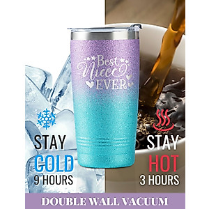 Onebttl Niece Gifts from Aunt, Insulated Stainless Steel Coffee Mug Tumbler with Lid and Straw, from Uncle, Perfect for Birthday, Christmas, 20oz/590ml, Purple Blue Glitter - Best Niece Ever