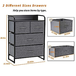 Kamiler 4-Drawer Dresser Storage, 3-Tier Organizer Tower Unit for Bedroom, Hallway, Entryway, Closets - Sturdy Steel Frame, Wooden Top, Removable Fabric Bins