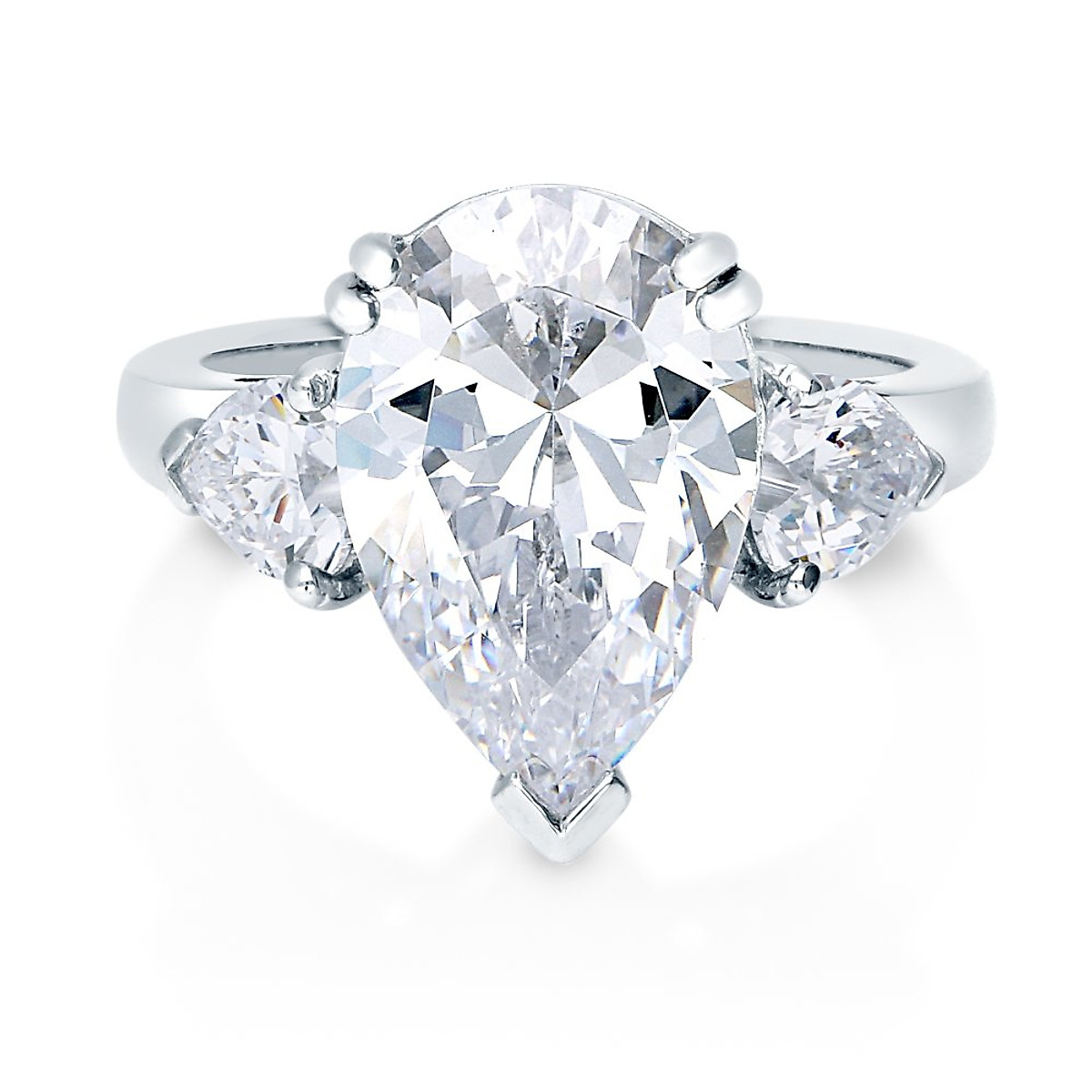 BERRICLE Sterling Silver 3-Stone Wedding Engagement Rings Pear Cut Cubic Zirconia CZ Statement Cocktail Anniversary Ring for Women, Rhodium Plated Size 6.5