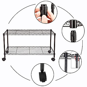 QXDRAGON Medium Adjustable, Heavy Duty Storage Shelving Unit on Wheel Casters, Metal Organizer Wire Rack, Black (2-Shelf, 35.43" L x 17.72" W x 19.29" H)