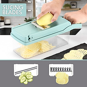 Ourokhome Vegetable Dicer Mandolin Slicer - 7 Blades Handy Onion Chopper Shredder with Egg Separator and Colander Strainer for Kitchen Multiple Uses (Blue)