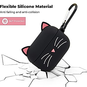 YONOCOSTA Cute Airpods Pro Case, Black Whisker Cat Kitty Funny 3D Cartoon Animals Full Protection Shockproof Soft Silicone Charging Case Cover Skin with Carabiner for Kids Girls Women Children