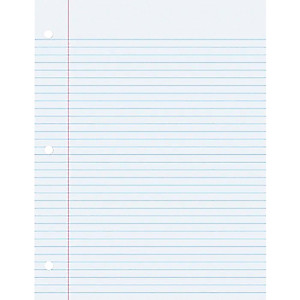 School Smart 3-Hole Punched Filler Paper w/Red Margin, 8-1/2 x 11 Inches, College Ruled, 200 Sheets, White