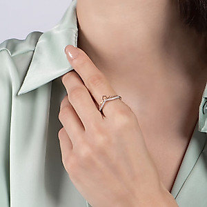 Jewelili Enchanted Disney Fine Jewelry 10K Rose Gold and Sterling Silver 1/10 Cttw Natural White Round Diamond Aurora Tiara Ring, Size 5