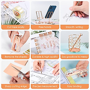 Aibocn Rose Gold Desk Accessories, Office Supplies, Acrylic Stapler, Staple Remover, Tape Holder, Pen 1000pcs Staples, Diamond Pen, Phone Scissors, Binder Clips, Ruler,Transparent Glue