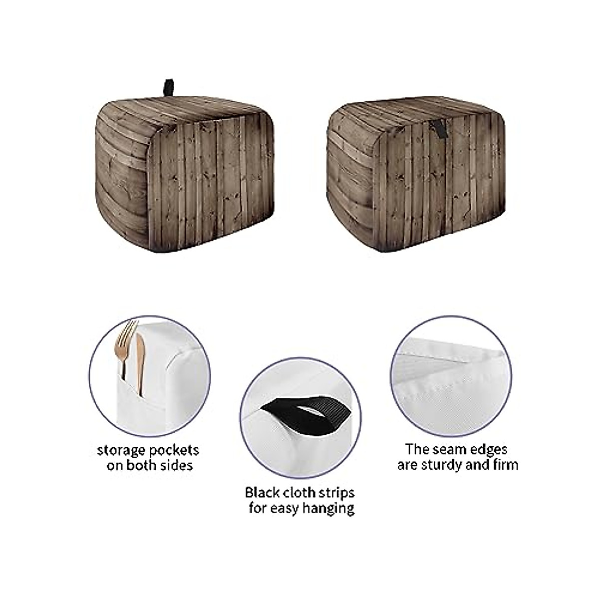 Toaster Cover, 2 Slice Toaster Cover Retro Wood Grain Printed Kitchen Small Appliance Covers, Dust and Machine Washable Bread Maker Cover (12w X 7.5d X 8h)