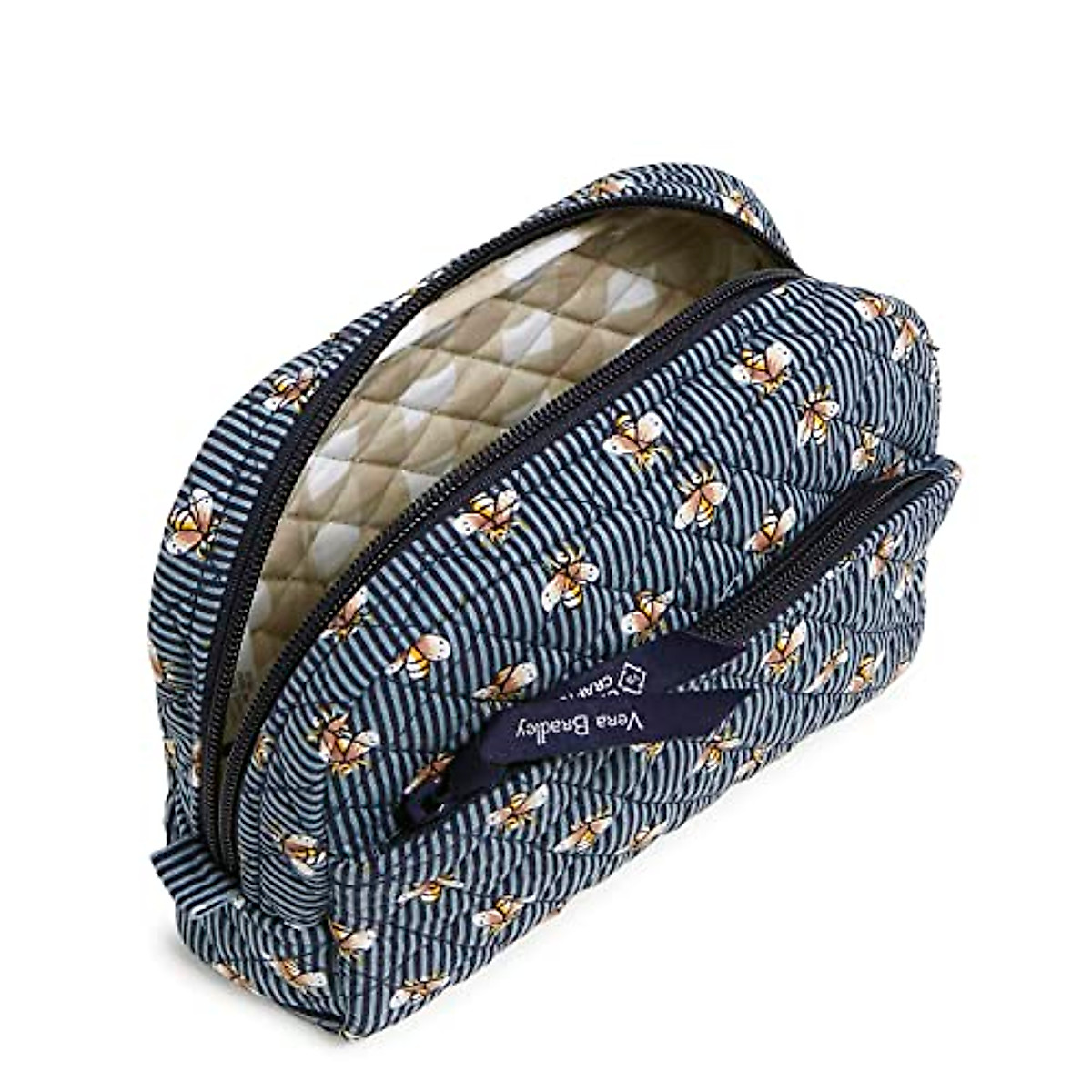 Vera Bradley Women's Cotton Medium Cosmetic Makeup Organizer Bag, Bees Navy - Recycled Cotton, One Size