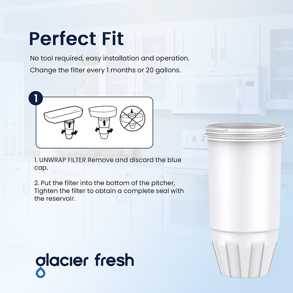GLACIER FRESH CRF 950Z Water Filter Pitcher，Replacememt for PUR PPF900Z，CRF-950Z，PPF951K Pitcher, Compatible with All PUR Pitchers Water Filter and Dispensers（Pack of 3）