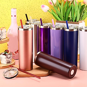 16 Pack Skinny Tumblers with Lids and Straws 20 oz Double Wall Vacuum Slim Water Tumbler Cup Stainless Steel Insulated Skinny Travel Mug Coffee Mug for Hot Cold Drink, 16 Colors