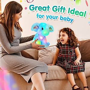 BSTAOFY Light up Elephant Soft Plush Toy Cozy Floppy LED Stuffed Animals Lullabies Nightlight Bedtime for Kids Birthday Valentines for Toddlers 12‘’