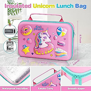 QearFun Insulated Unicorn Lunch Bag Bento Box for Girls,Lunch Box Set with 4 Compartment Bento Box Water Bottle Ice Pack Salad Container Food Picks,Perfect Kids Lunch Boxes for School Age 7-15