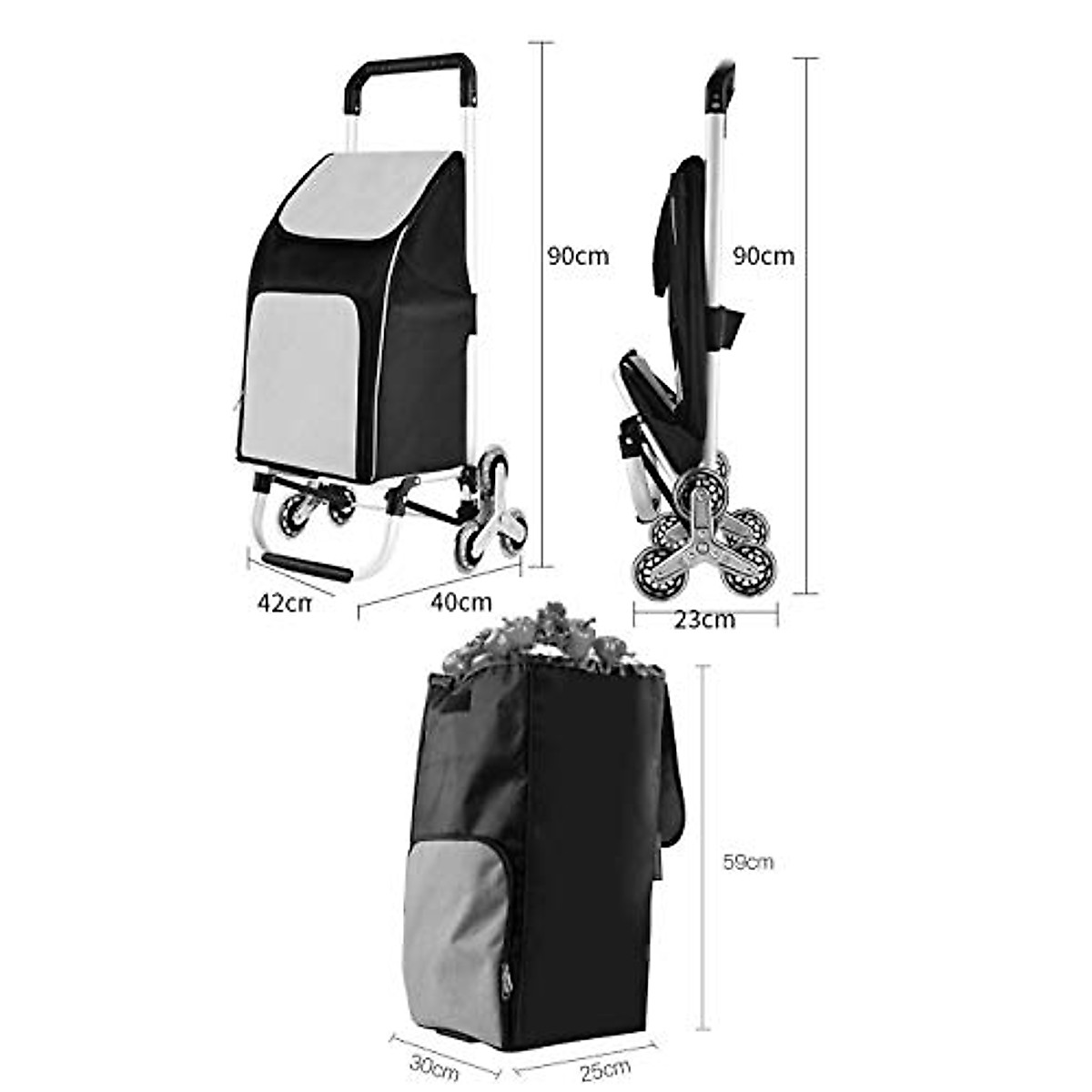 ATAAY Shopping Cart Stair Climbing with 6 Wheels for Grocery Market Travel Lightweight Mobility Shopping Trolley Luggage Organisation Bags (Orange)