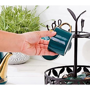 INMTIE Coffee Mug Holder Tree Stand for Bar Kitchen Counter Mug Tree with Storage Basket Multifunctional Coffee Cup Holder For Counter with 6 Hooks for Coffee Bar