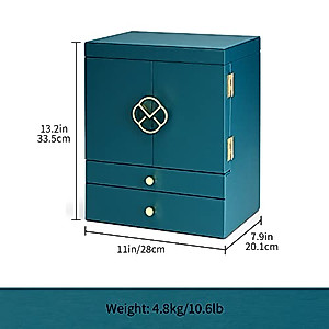 Vlando Jewelry Box Organizer Faux Leather Mirror Jewelry Storage for Women Large Jewelry Eaarring Necklace Watch Rings Boxes Case Christmas New Year Thanksgiving Gift Green