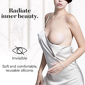 QUXIANG 4 Pairs Pasties Women Nipple Covers Reusable Adhesive Silicone Nippleless Covers Bra for Dress Cream (2 Round+2 Flower)