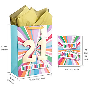 WRAPAHOLIC 13" Large Birthday Gift Bag with Card and Tissue Paper - 21st Birthday