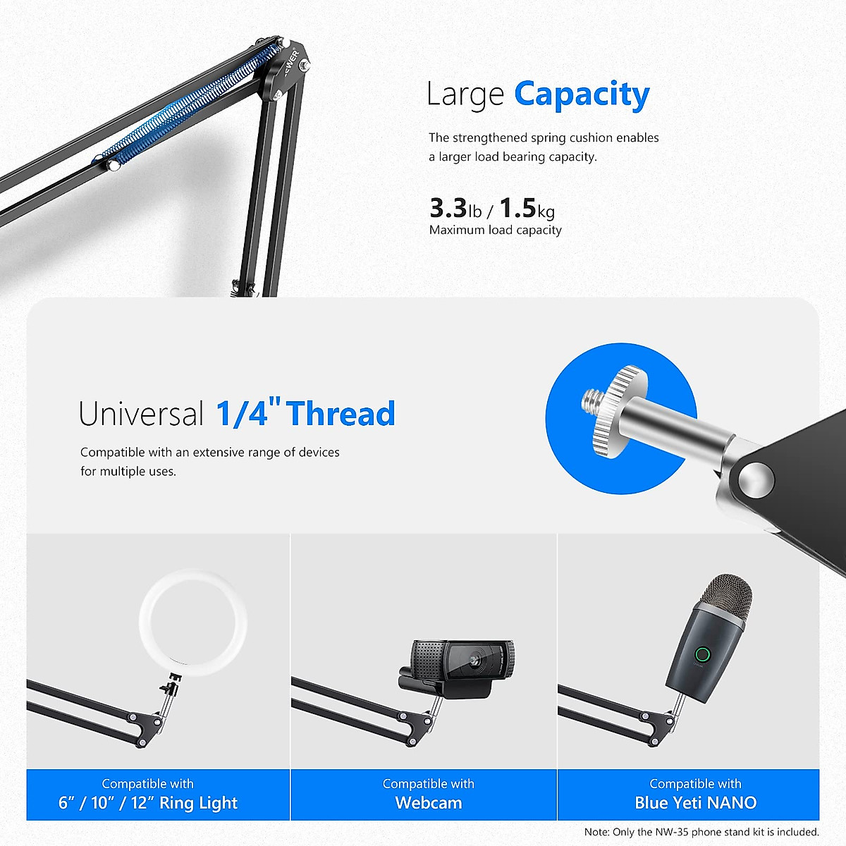 Neewer Overhead Phone Mount Stand, Suspension Scissor Arm Stand with Enlarged Desk Mount C Clamp, Phone Holder and Ball Head for Live Streams, Zoom Calls, Remote Working, Online Teaching, Selfies