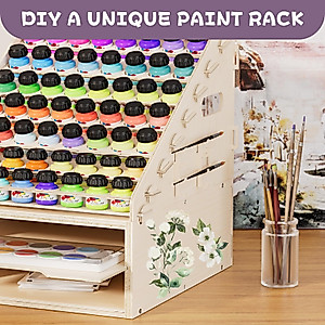 jxgzyy Wooden Paint Organizer Paint Rack with 2 Tier Open Shelves Paint Holder for 76 Paint Bottles 8 Paint Brush Craft Organizer and Storage for Art Tools Ink Bottles Miniature Paint