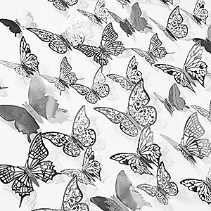 PartyWoo Butterfly Wall Decor, 84 pcs 3D Butterfly Wall Decals, Silver Butterfly Decor, 3 Sizes Removable Butterfly Room Decor Stickers, Butterflies Decorations Murals for Cake Party Window Crafts