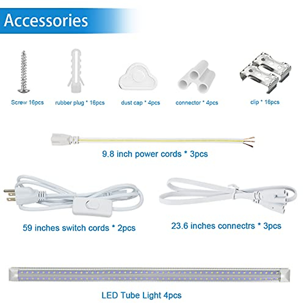 SHOPLED 5FT LED Shop Light, 45W 5850LM 6000K Cool White, V Shape, 5 Foot LED Linkable Ceiling Lights T8 LED Tube Lights Fixture, LED Shop Lights for Garage, Workbench, 4 Pack