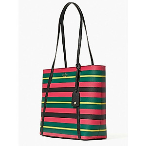 Kate Spade Cara Large Top Zip Tote Wrapping Paper Stripe Pink Black Multi