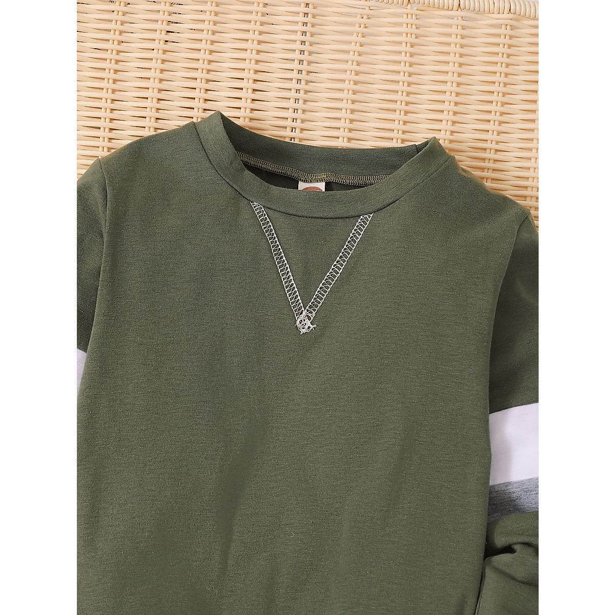 SOLY HUX Toddler Boy's Color Block Tracksuits 2 Piece Fall Outfit Long Sleeve Pullover Sweatshirt and Sweatpants Army Green 120