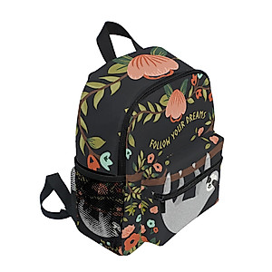 Wamika Summer Tropical Sloth Floral Backpack for Kids Girls Boys Funny Animal Palm Leaf Bookbag Daypack with Chest Strap Mini Elementary School Bags Water Resistant Durable for School Student