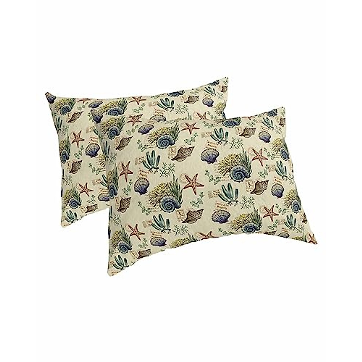 Edwiinsa Summer Beach Pillow Covers Standard Size Set of 2 20x26 Bed Pillow, Ocean Coastal Conch Shell Starfish Farmhouse Plush Soft Comfort for Hair/Skin Cooling Pillowcases with Envelop Closure